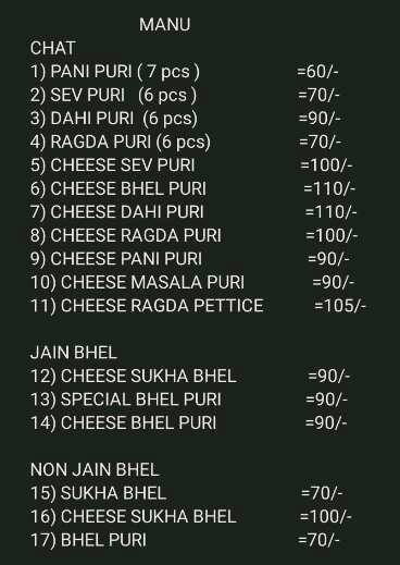 Menu of Famous Chatpata Chatwala, Nalasopara, Mumbai