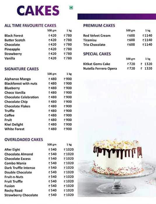 Menu of Bake's Zone, Alpha 1, Greater Noida