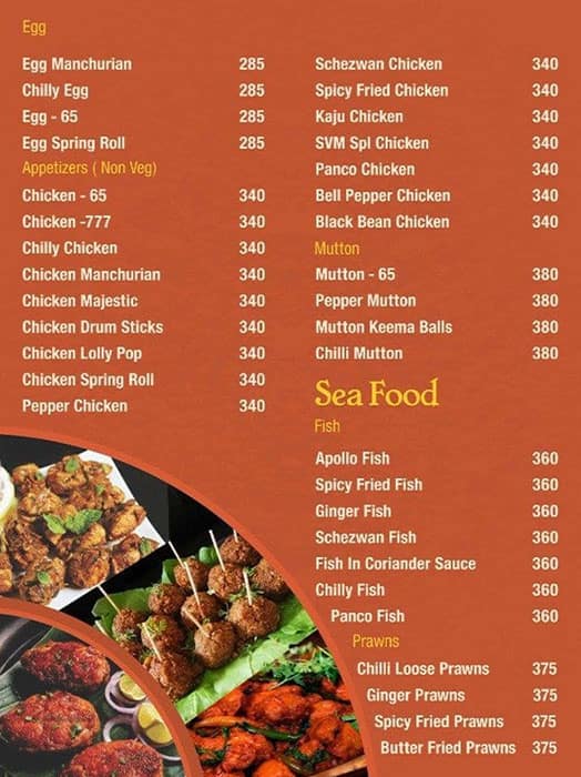 Menu of Hotel SVM Grand, Bachupally, Hyderabad
