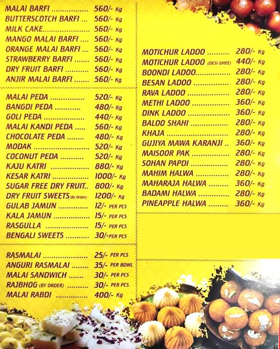 Menu of Rajdhani Sweets And Snacks, Worli, Mumbai