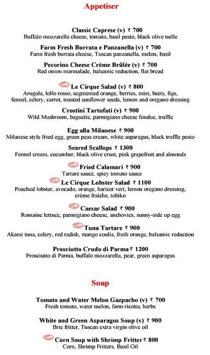 Le Cirque Signature - The Leela Palace Menu - Zomato