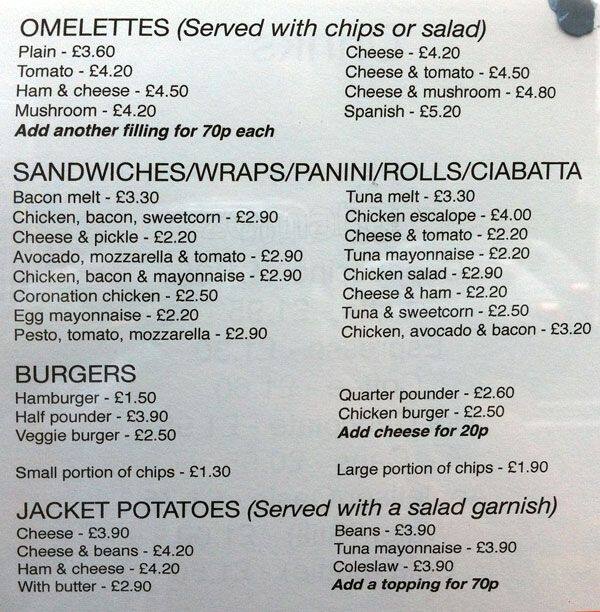 Menu at Cafe Apollonia, Croydon
