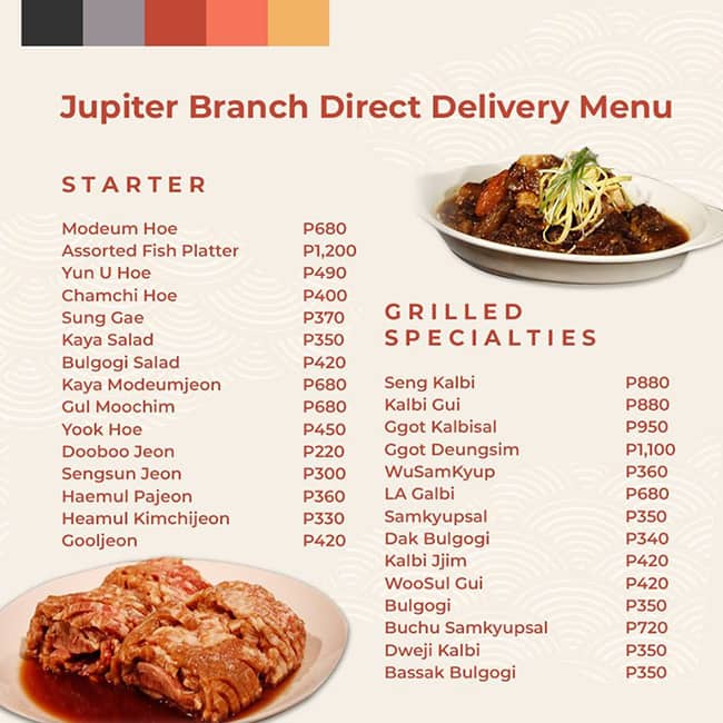 Carta de Kaya Korean Restaurant- Jupiter, Makati, 62 Jupiter