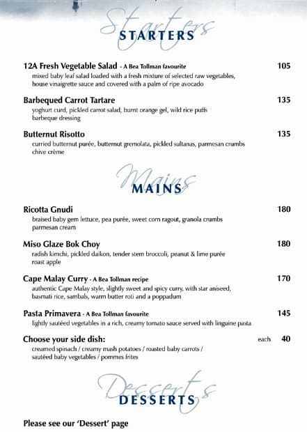 Menu at Azure Restaurant 12 Apostels, Cape Town