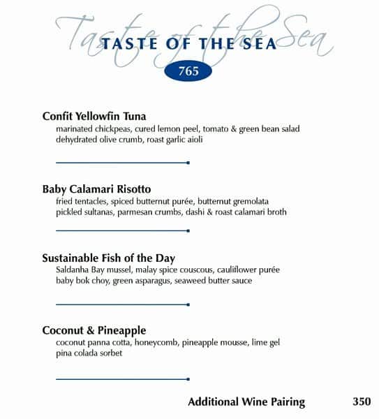 Menu at Azure Restaurant 12 Apostels, Cape Town