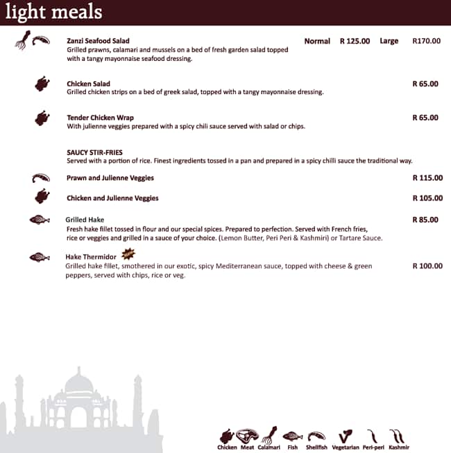 Menu at Casablanca restaurant, Durban, 411 Windermere Road