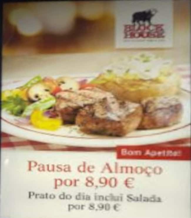 Menu at Block House BBQ, Lisbon