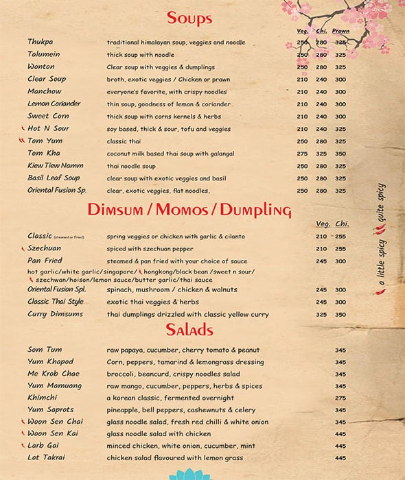 Menu of Oriental Fusion, Sector 43, Gurgaon