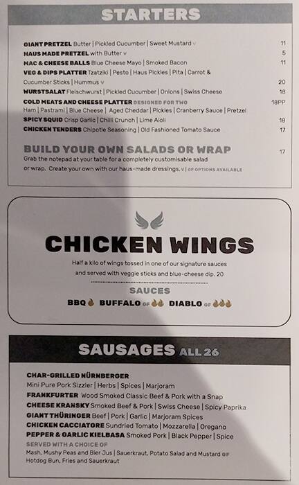 Menu at The Bavarian pub & bar, Castle Hill