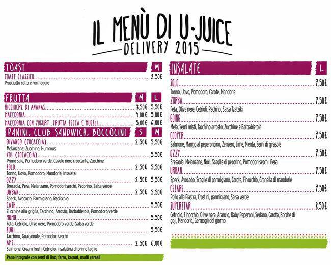 Speisekarte von Urban Juice fast Food, ROM