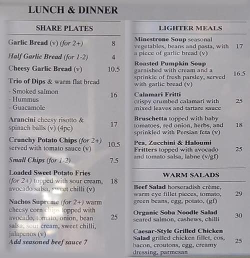 Menu at Georges Restaurant, Camberwell