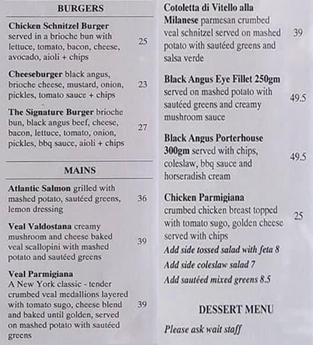 Menu at Georges Restaurant, Camberwell