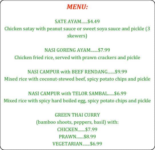 Menu at Ayo Eat restaurant, Victoria