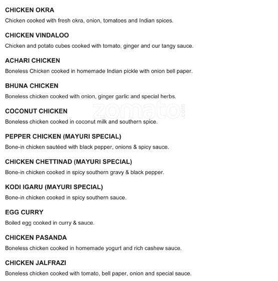 Menu at Mayuri Indian Cuisine restaurant, Redmond, Bel-Red Rd