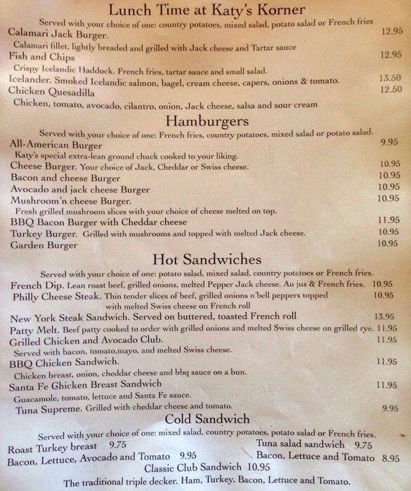 Menu at Katy's Korner restaurant, San Ramon