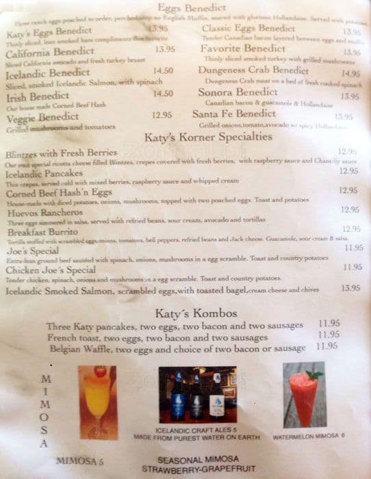 Menu at Katy's Korner restaurant, San Ramon