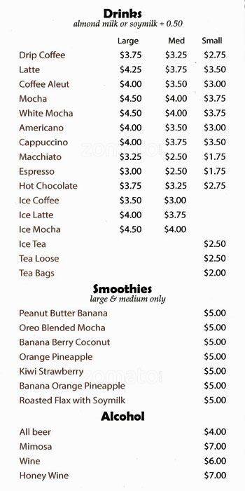 Menu at Oasis Cafe, San Francisco, 901 Divisadero St