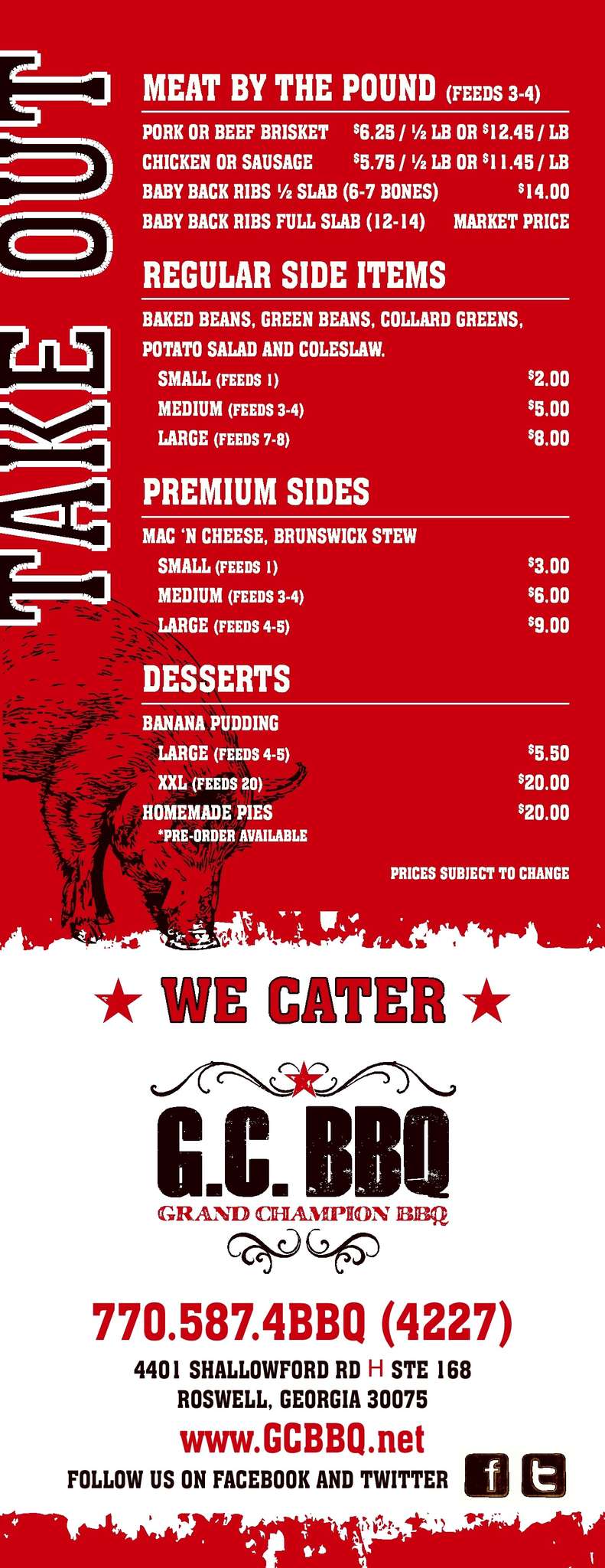 Menu at Grand Champion BBQ, Roswell, Shallowford Rd #168