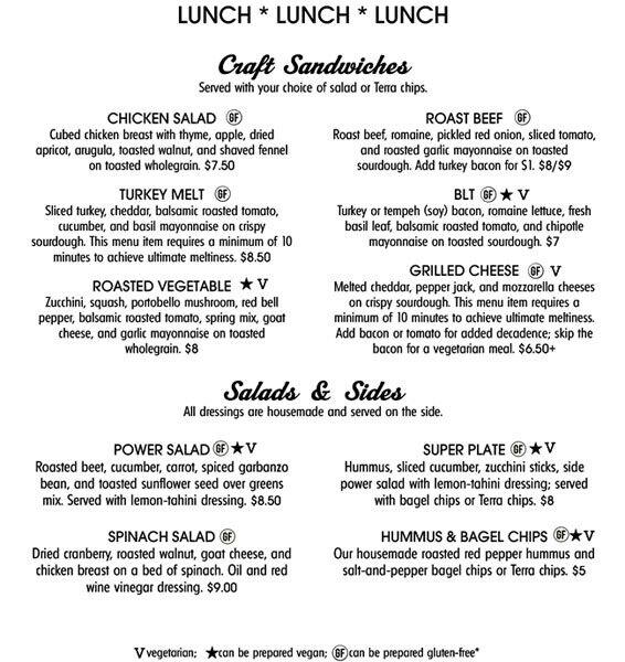 Menu at OCF Coffee House, Philadelphia, Fairmount Ave