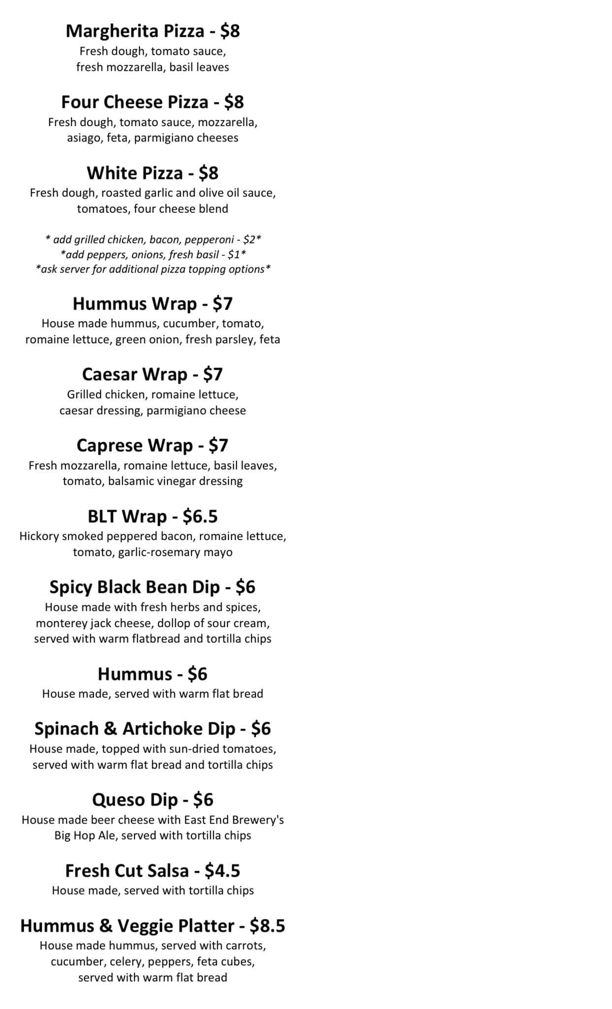 Menu at Club Cafe, Pittsburgh, 56 S 12th St