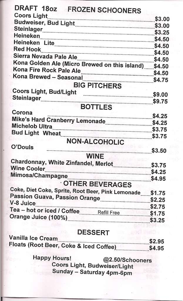 Menu at Harbor House pub & bar, Kailua-Kona