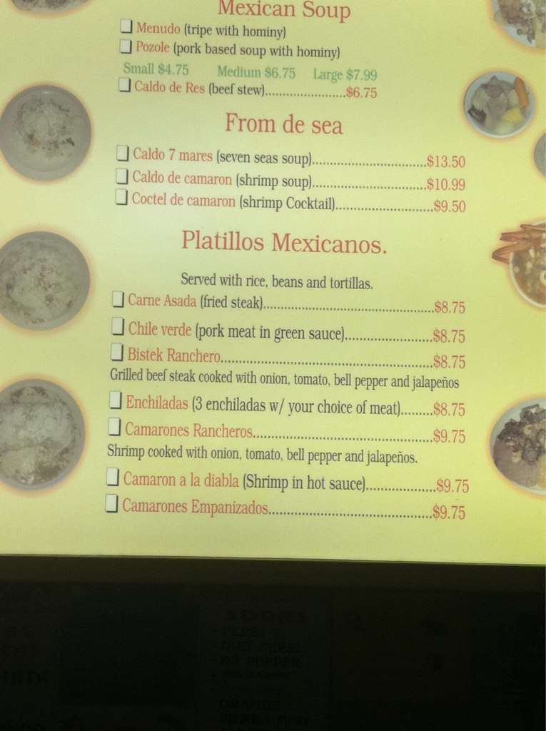 Menu at Taqueria Los Altos restaurant, Bakersfield, 205 Chester Ave