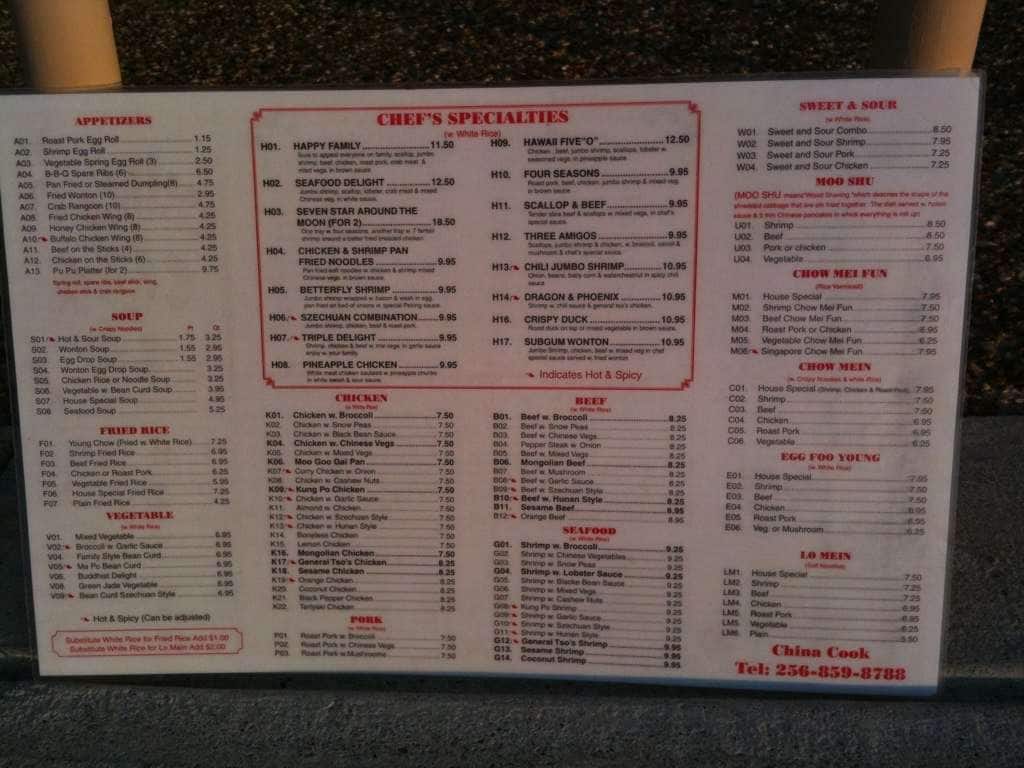 China Cook menu, Menu restauracji China Cook, Huntsville, Huntsville ...