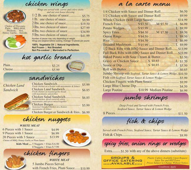 Chicken Land Menu, Menu for Chicken Land, Mississauga, Toronto ...