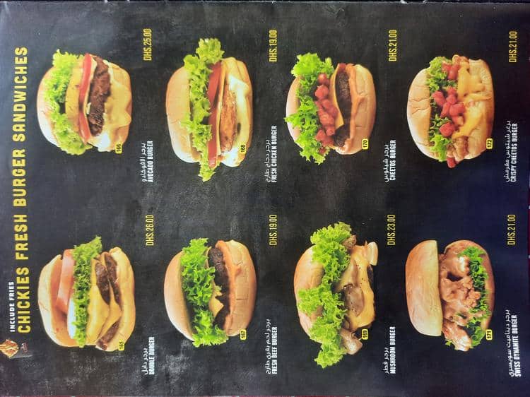 Menu of Chickies Restaurant, Tourist Club Area (Al Zahiyah), Abu Dhabi