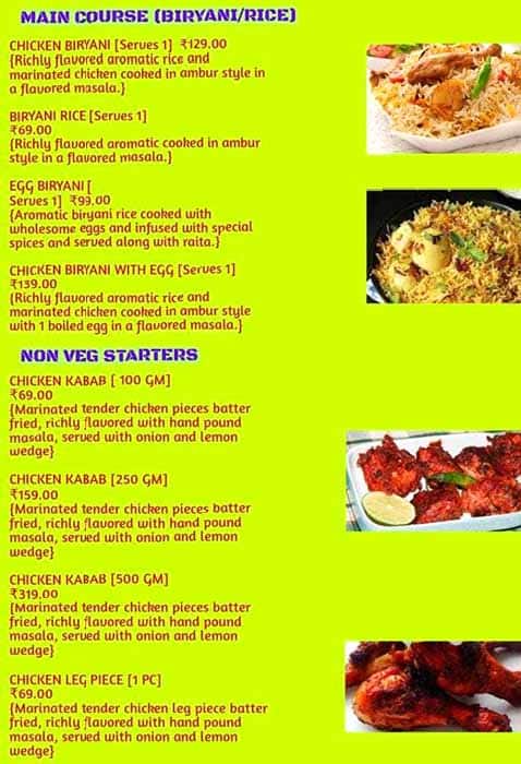 Menu of Star Biryani Point, Kalyan Nagar, Bangalore