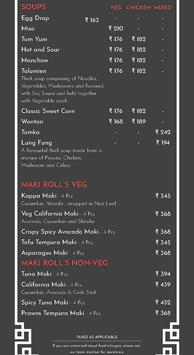 Menu of Hunan Square, Electronic City, Bangalore