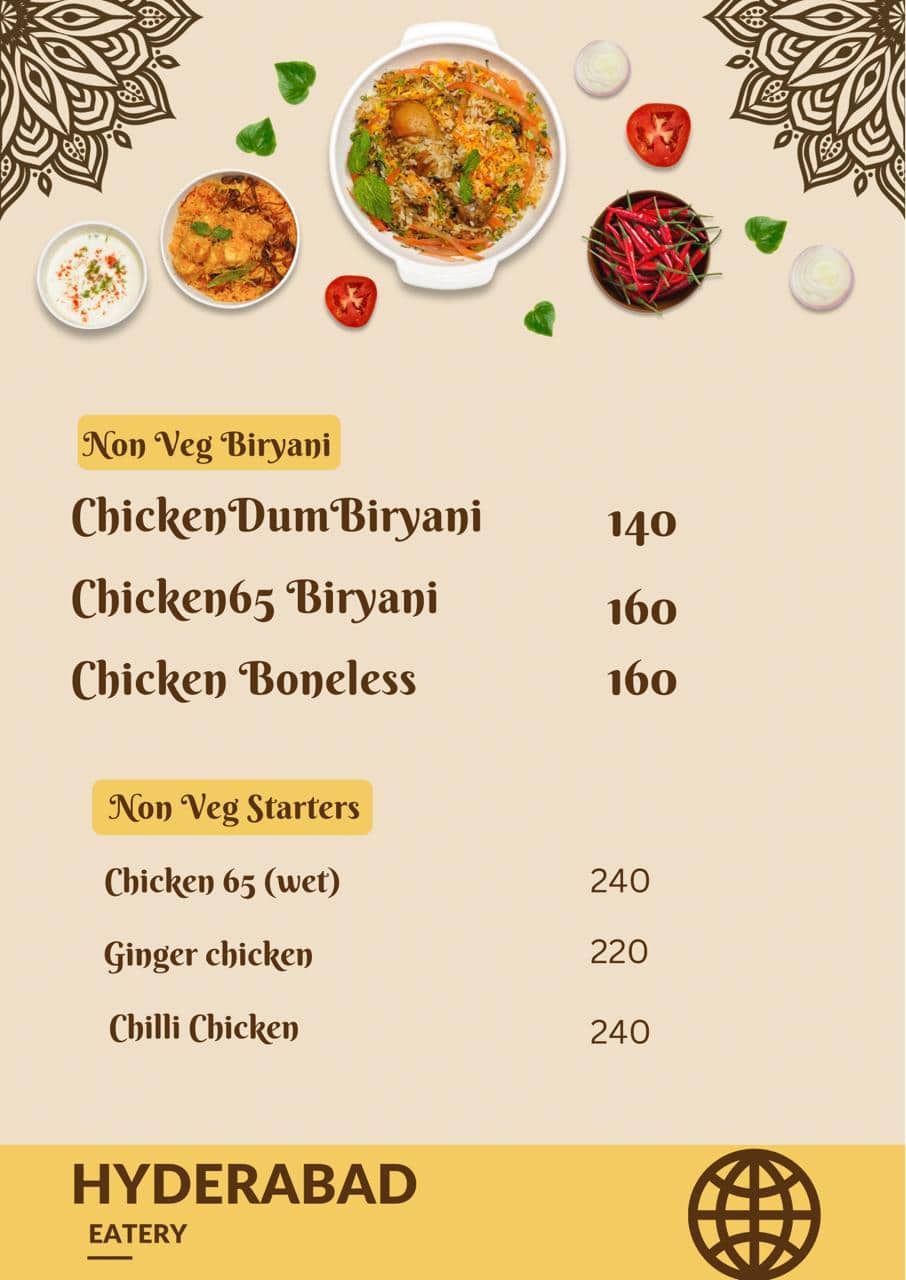 Menu of Hyderabad Eatery, Jubilee Hills, Hyderabad