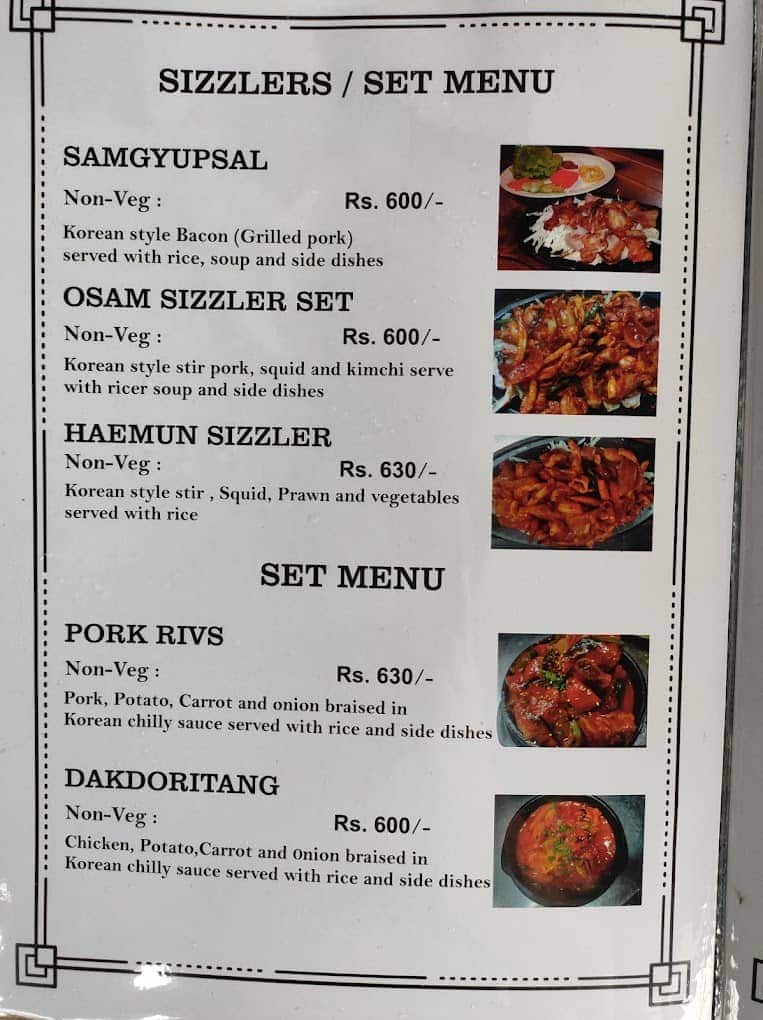 Menu of Kimchi Korean Restaurant, JP Nagar, Bangalore