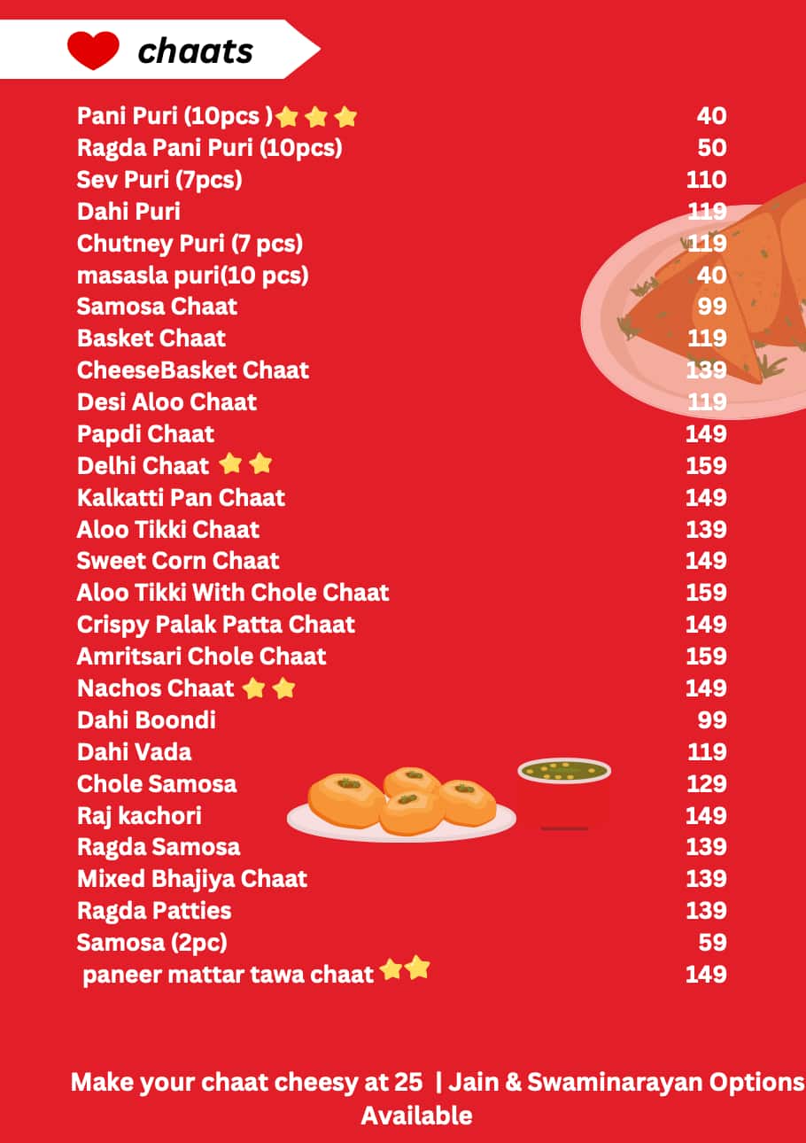 Menu of The Chat Cafe, Gota, Ahmedabad