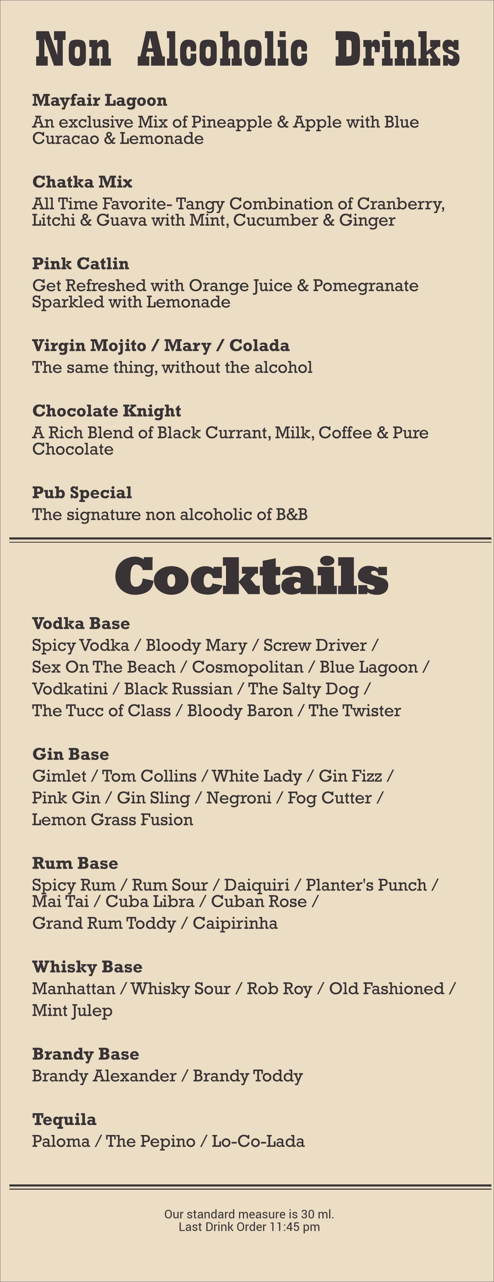 Menu at The Cellar, Bhubaneswar, Mayfair Lagoon