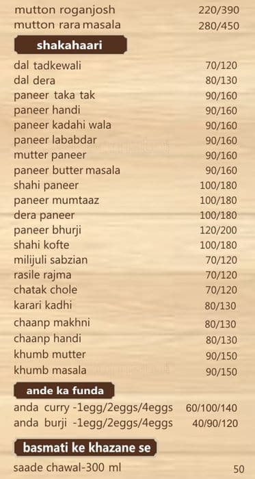 Menu at Dera, Gurugram, F4P3+WVP