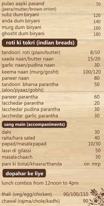 Menu at Dera, Gurugram, F4P3+WVP