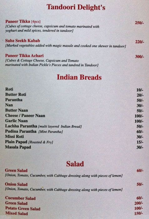 Menu at Annapurna Restaurant, Agra, Hotel Taj Prince