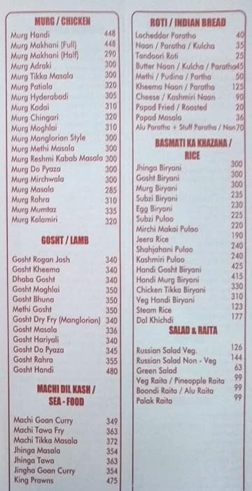 Menu at Sea Lord, Mumbai, Neelam Building