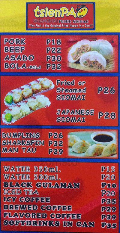 Menu at Pao Tsin, Manila