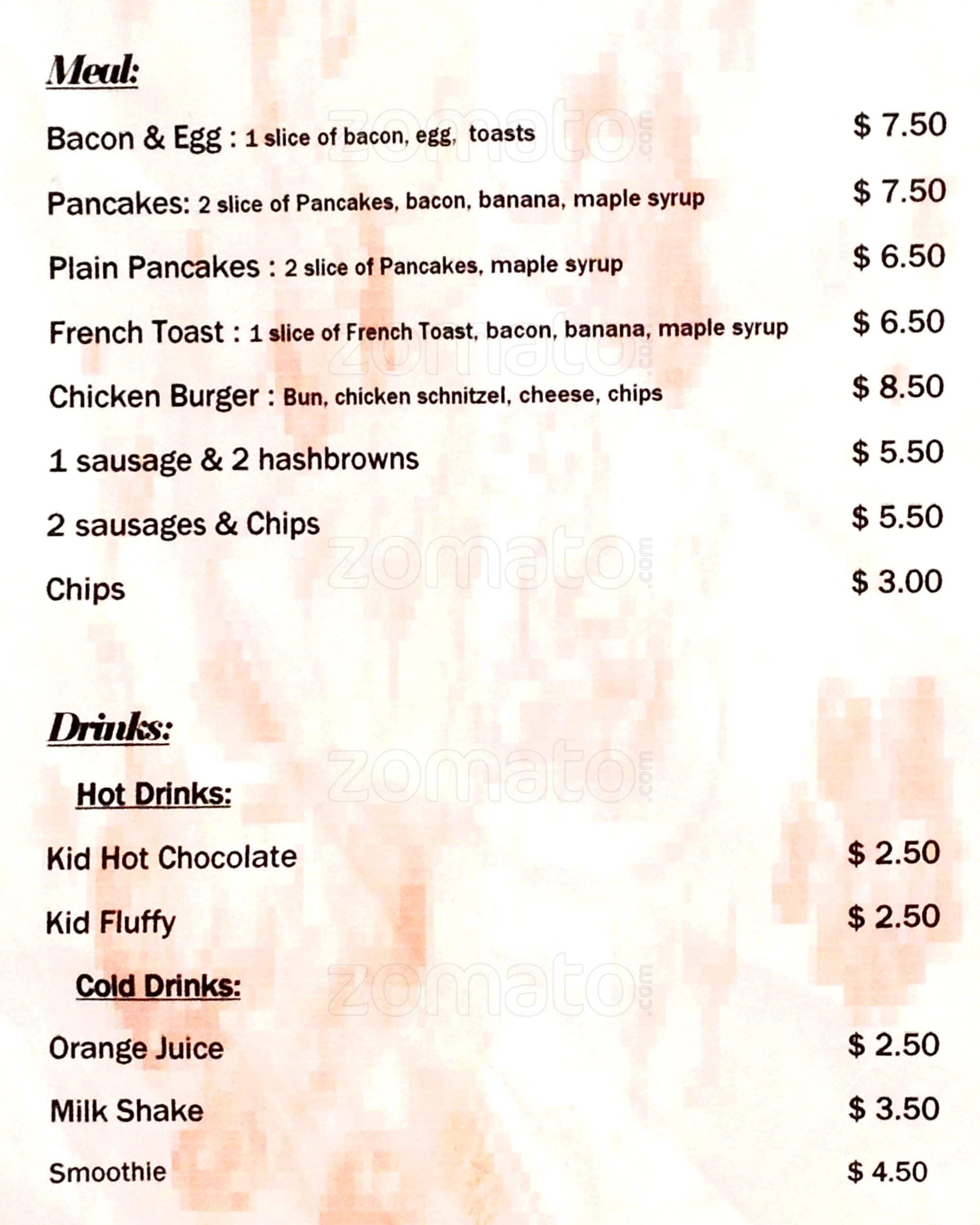 Menu at Mr Bun Cafe, Wellington, 141 Manners St