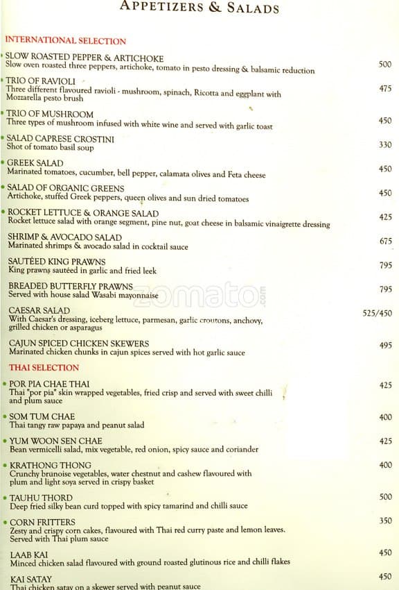 Menu at Auma, New Delhi, 246