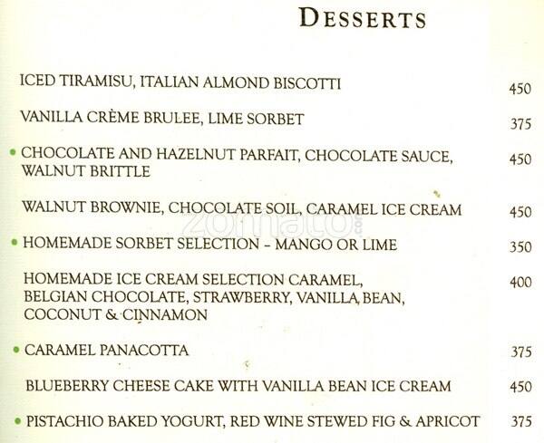 Menu at Auma, New Delhi, 246