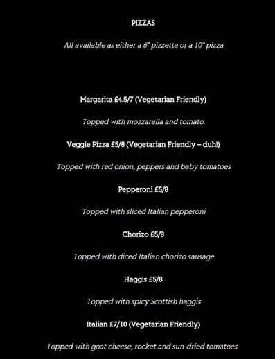 Menu at Black Fox pub & bar, Edinburgh