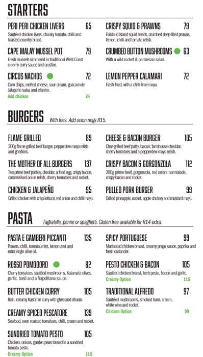 Circus Circus Cafe Menu, Menu untuk Circus Circus Cafe, Umhlanga ...