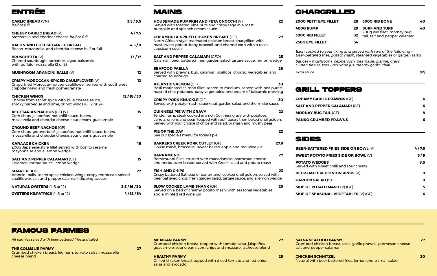 Menu at Cafe McGuires, Morningside