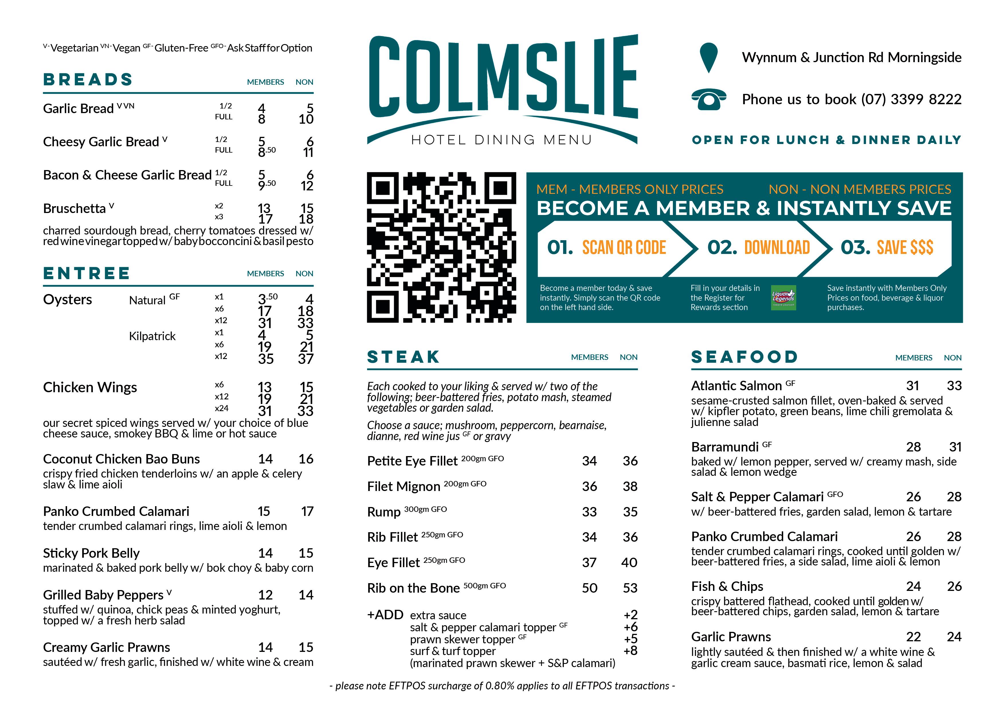 Menu at Cafe McGuires, Morningside
