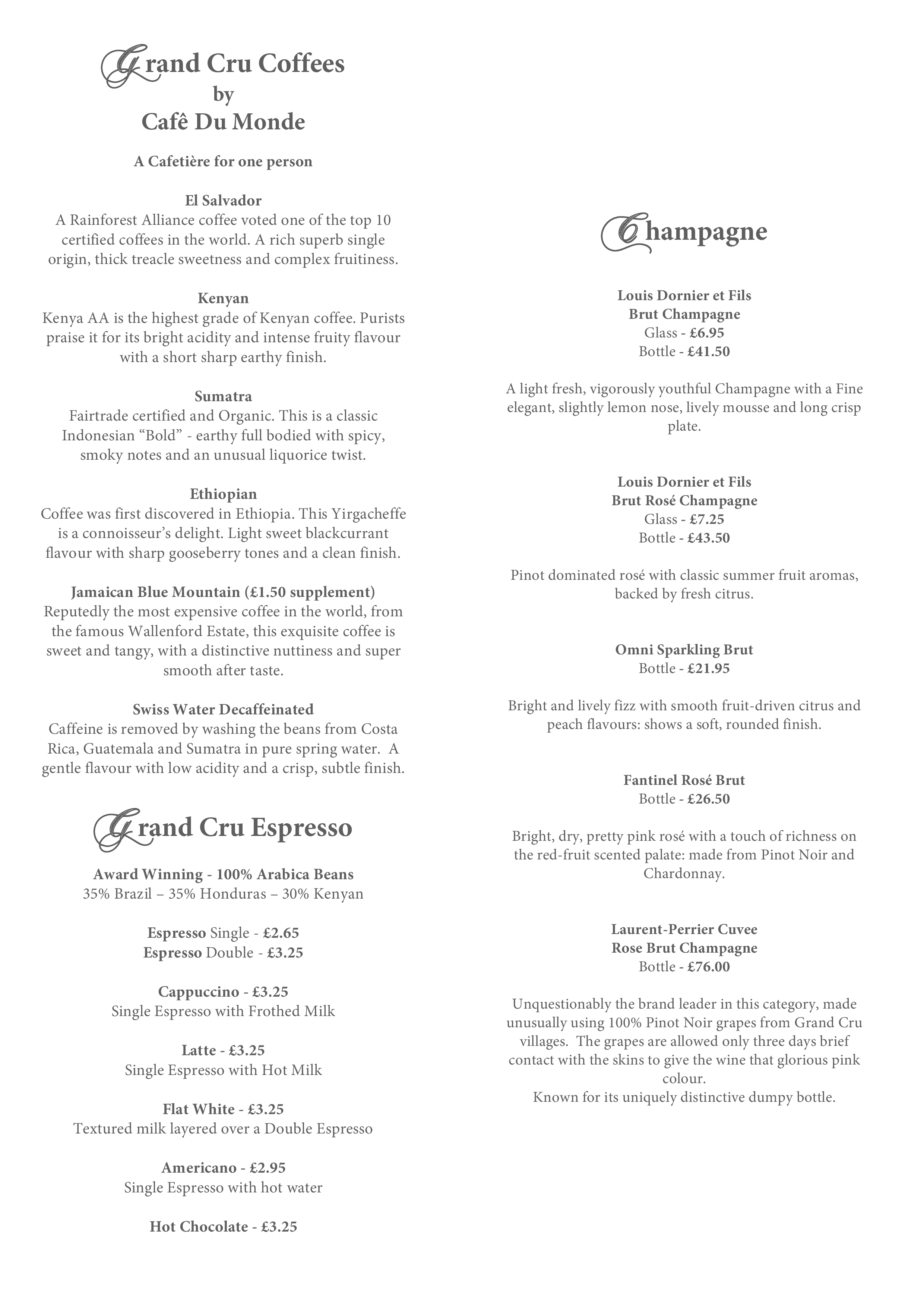 Menu at Coombe Abbey Hotel pub & bar, Coventry