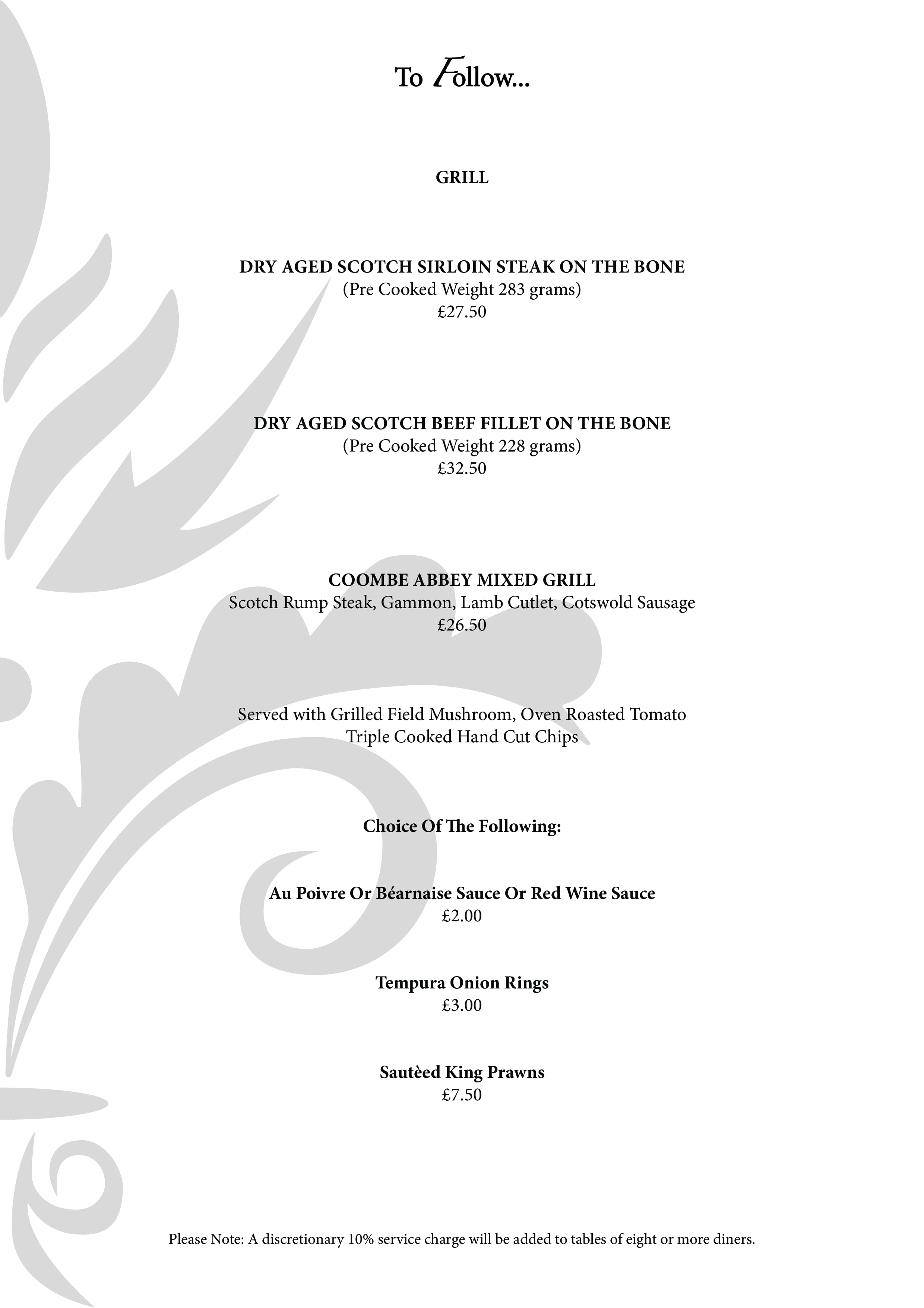 Menu at Coombe Abbey Hotel pub & bar, Coventry