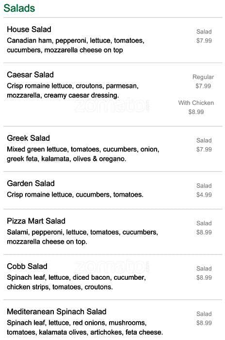 Menu at Pizza Mart Kent pizzeria, Kent, Military Rd S